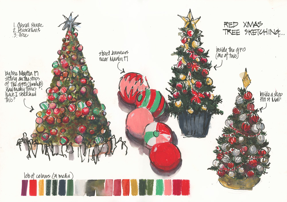 Red Christmas trees - Liz Steel : Liz Steel